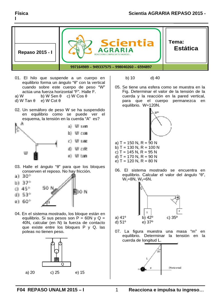 Sem4 - Estática | PDF | Fuerza | Tensión (Física)