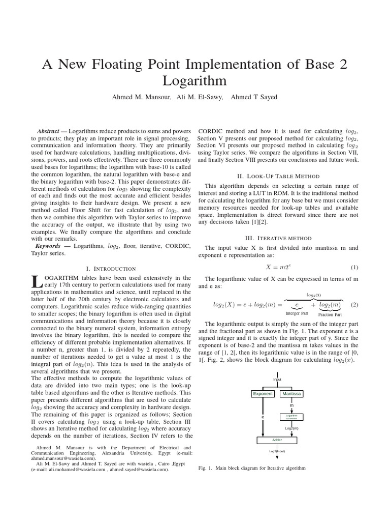 A New Floating Point Implementation of Base 2 Logarithm | PDF ...