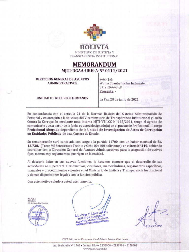 Primer Memorandum de Designacion | PDF