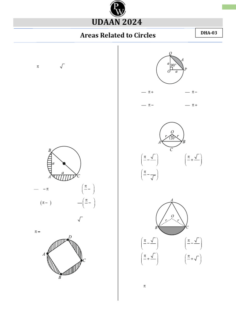 Area Related To Circles - Daily Home Assignment 03 - (Udaan 2024) | PDF | Circle | Area