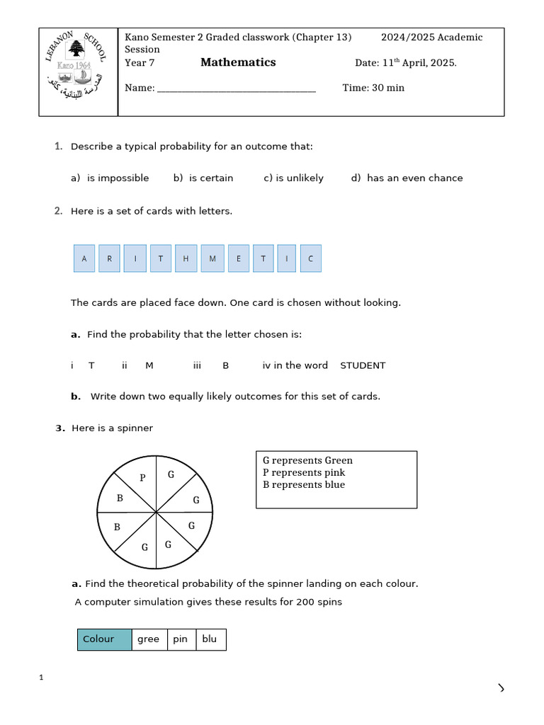 Graded Classwork Chapter 13 | PDF