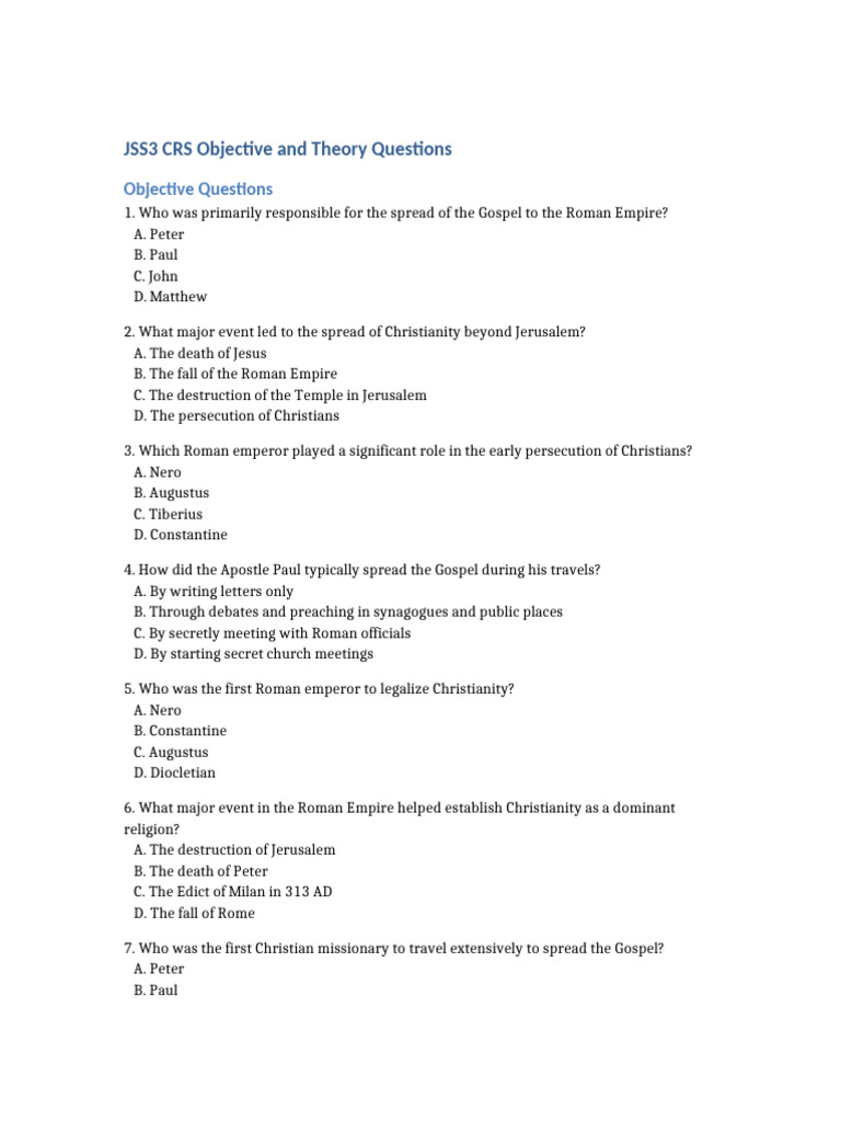 JSS3 CRS Questions Corrected | PDF | Paul The Apostle | Saint Peter