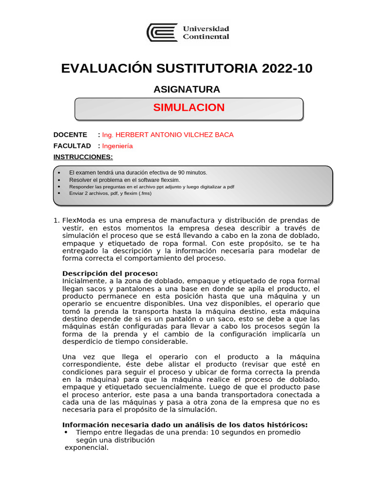 Evaluacion Sustitutoria SIMULACION 2022 20 P | PDF | Simulación | Informática