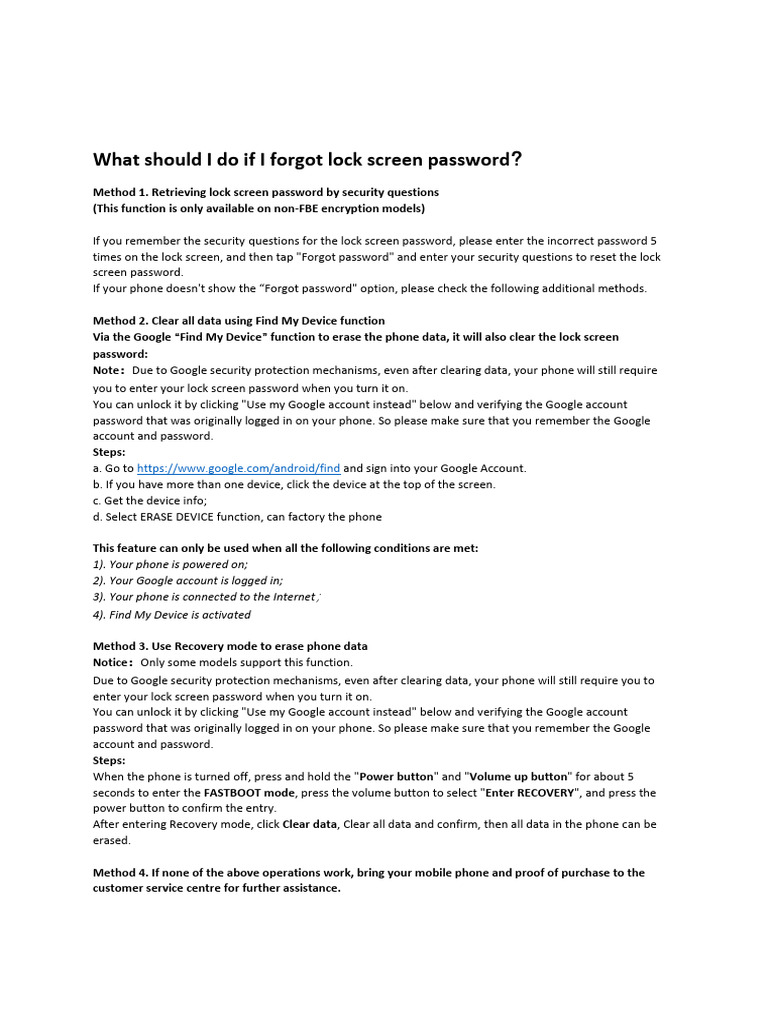 What Should I Do If I Forgot Lock Screen Password | PDF | Password ...