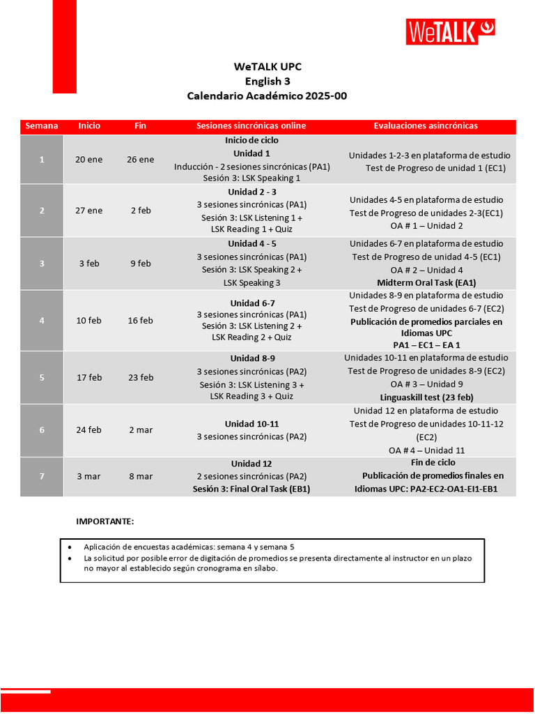 I3 Calendario WeTALK UPC 2025-00 PDF | PDF