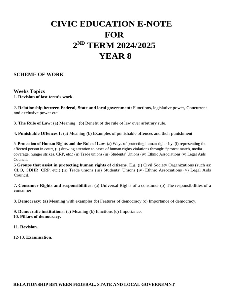 Year 8 E-Note For Spring Civic Edu | PDF | Elections | Voting