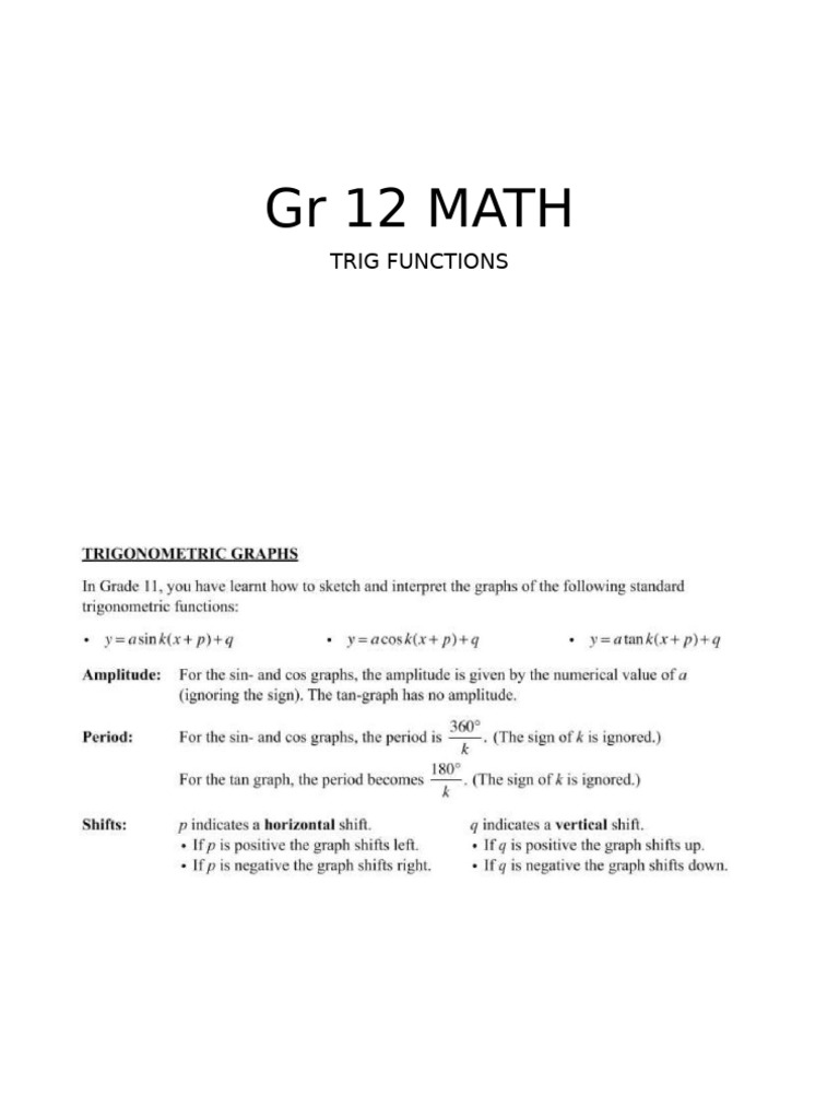 GR 12 MATH TRIG FUNCTIONS | PDF