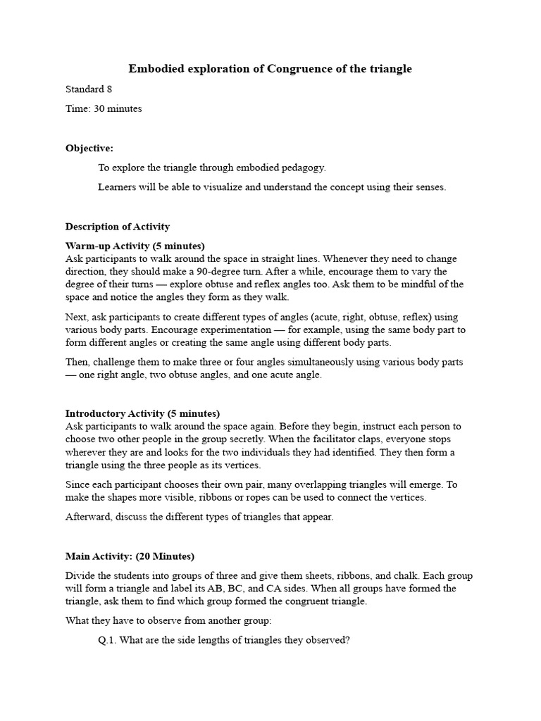 Lesson Plan Congruence of triangle | PDF | Triangle | Elementary Geometry