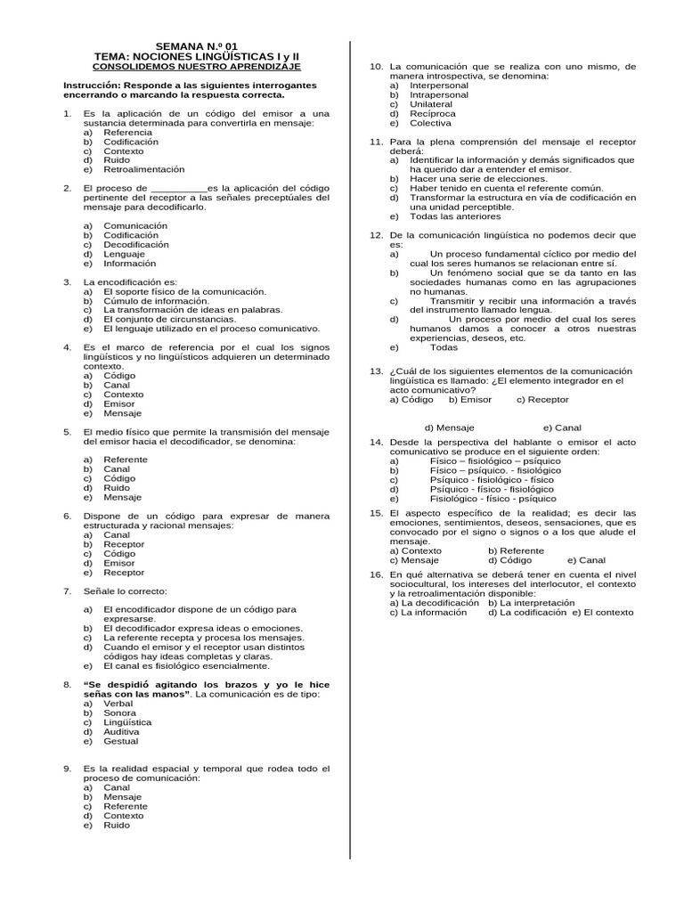 SEMANA No 01 TEMA NOCIONES LINGUISTICAS | PDF | Comunicación | Lingüística