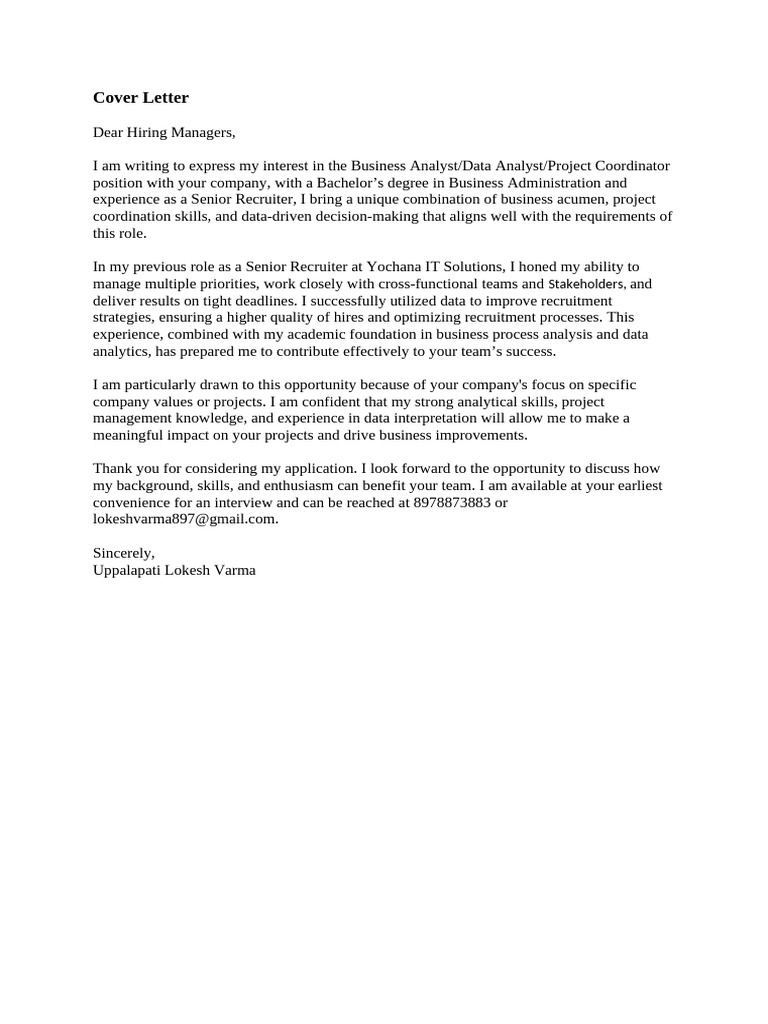 Cover Letter Lokesh Varma | PDF