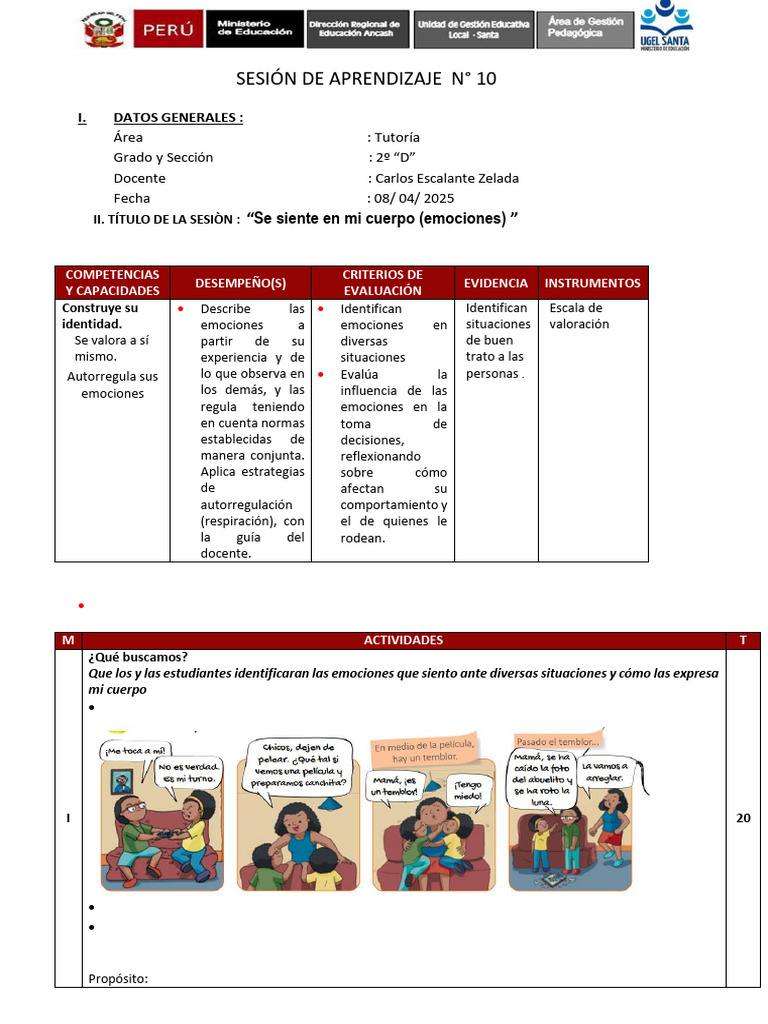 SESIÓN DE APRENDIZAJE Nuestras Emociones - Tutoria | PDF | Las emociones | Aprendizaje