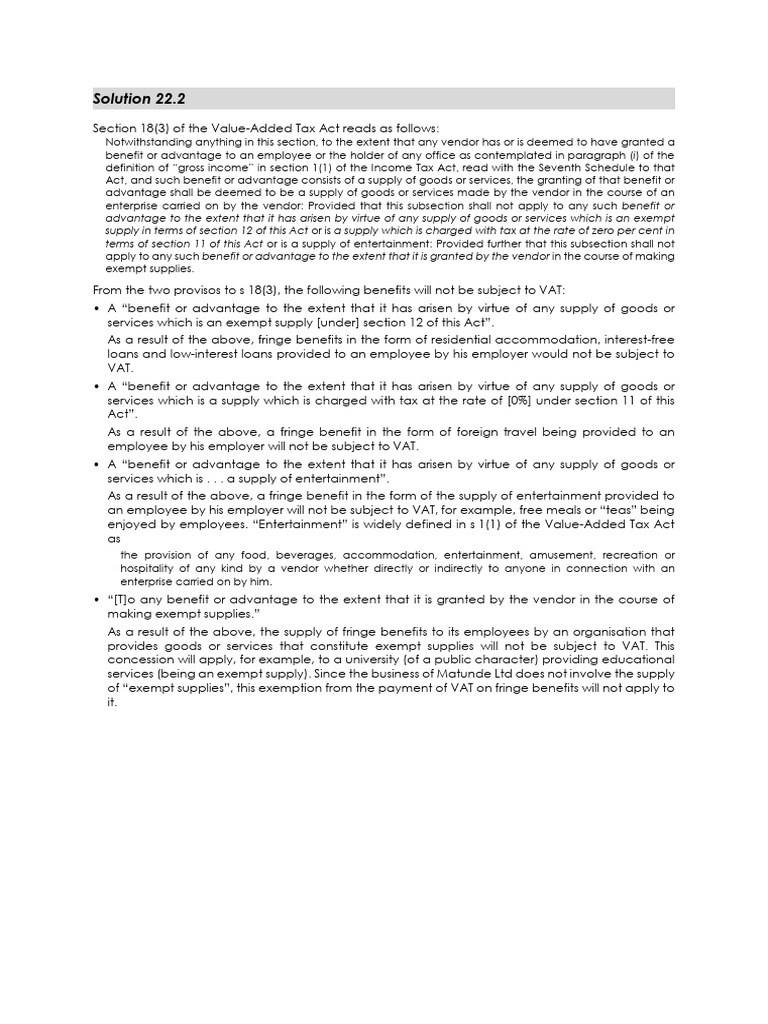 Week 6 and 7 Unseen Solution (Q22.2) | PDF | Value Added Tax | Employee Benefits