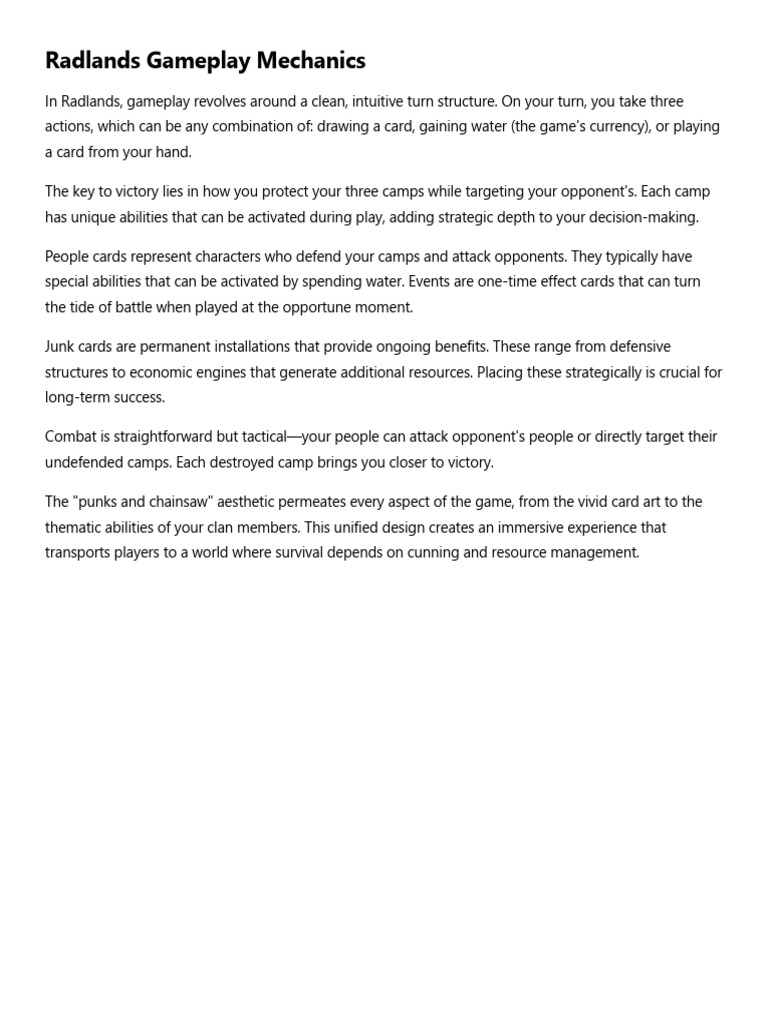 Radlands Gameplay - Core Mechanics Explained | PDF