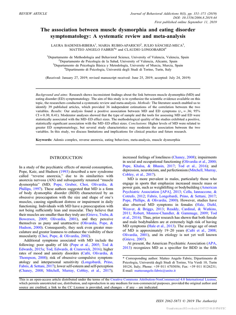 The Association Between Muscle Dysmorphia and Eating Disorder ...