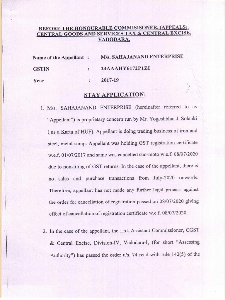 Stay Application | PDF