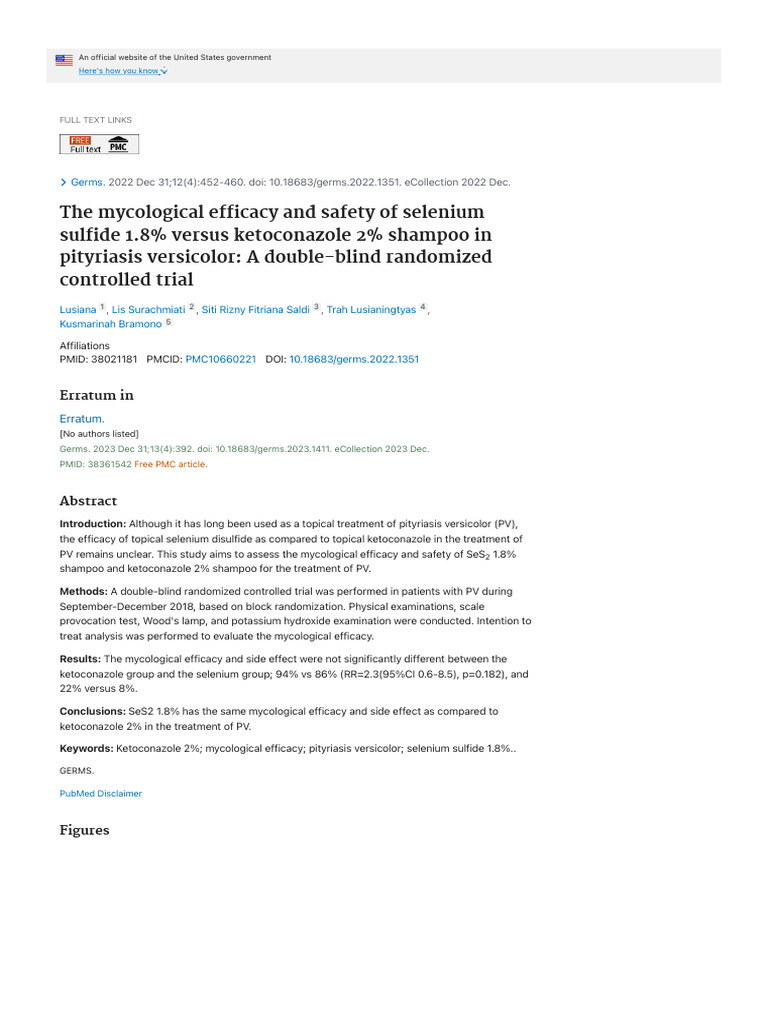 The Mycological Efficacy and Safety of Selenium Sulfide 1.8% Versus ...
