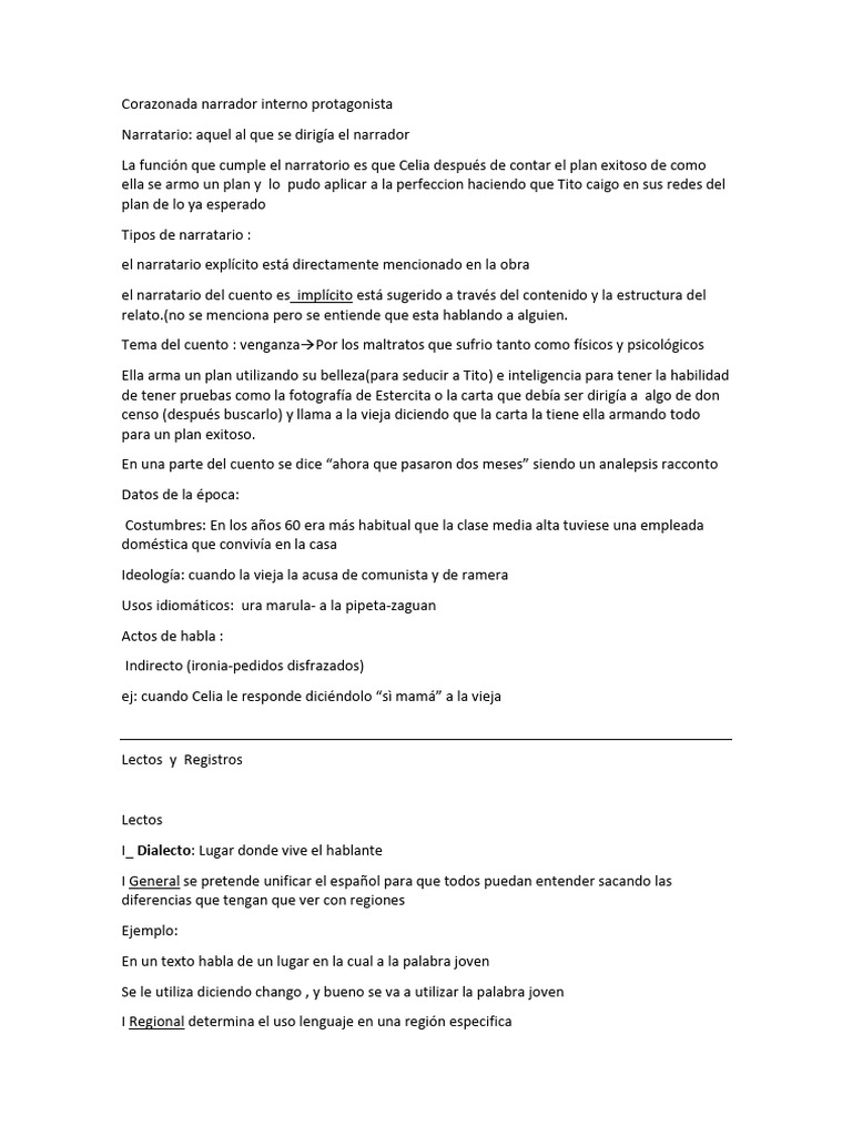Corazonada Narrador Interno Protagonista .Si | PDF | Adverbio | Lingüística