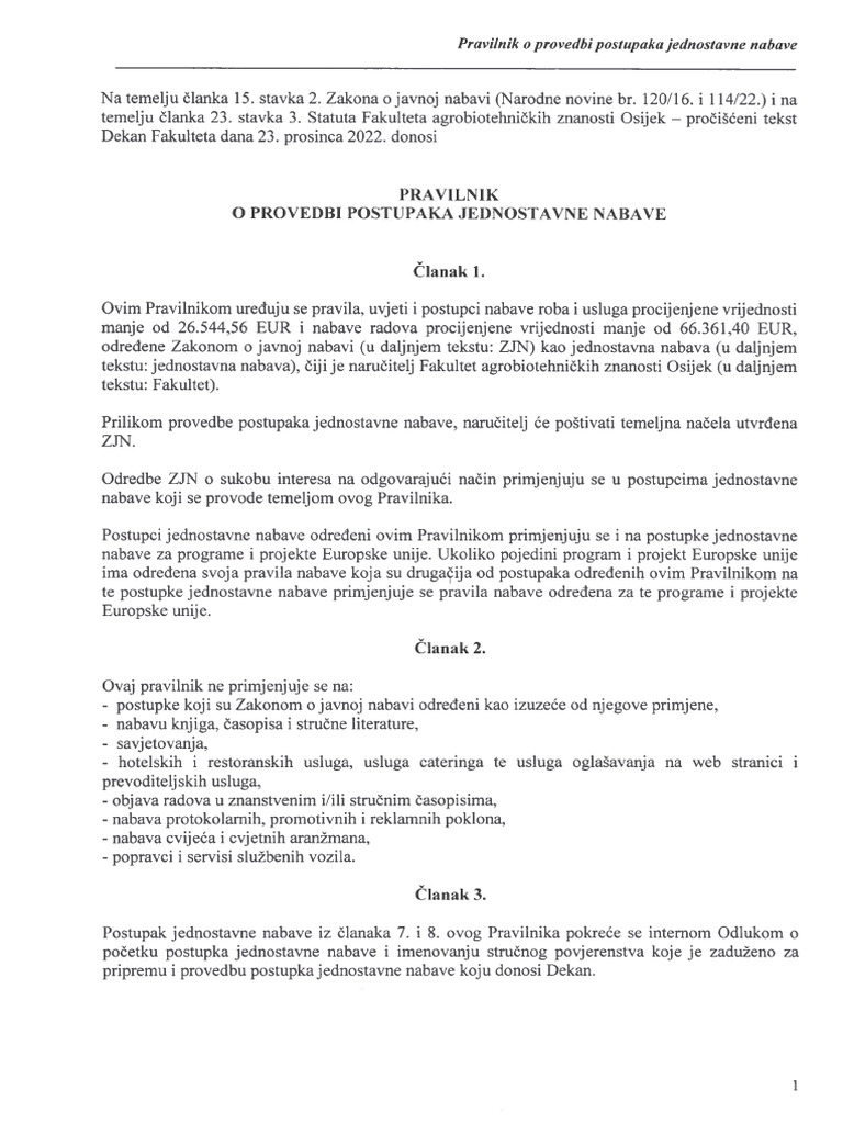 Pravilnik o Jednostavnoj Nabavi 202316012023 | PDF