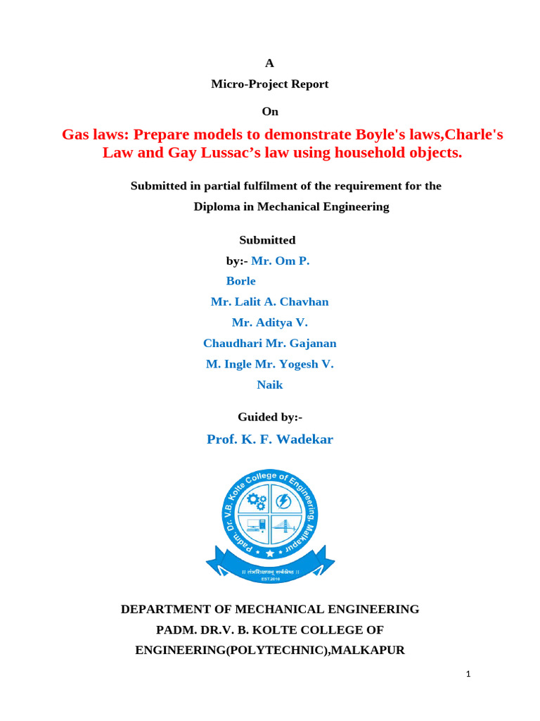 Physics Micro Project (OM) | PDF | Gases | Temperature