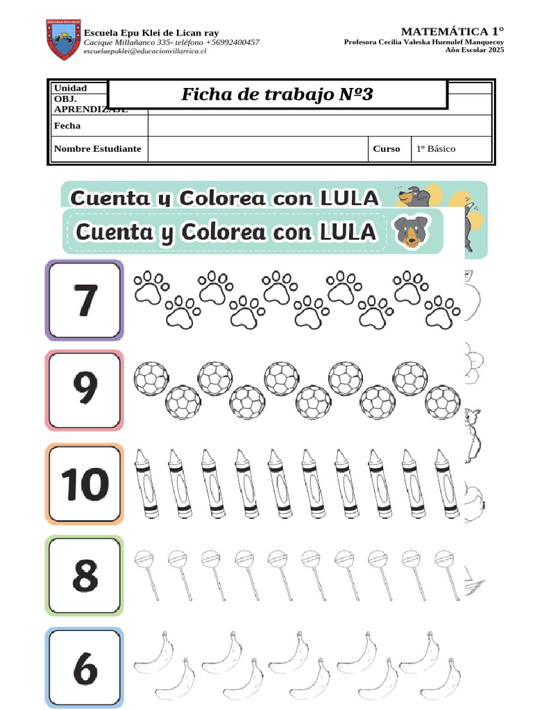 Ficha Nº3 Matemática Números Hasta El 15 | PDF