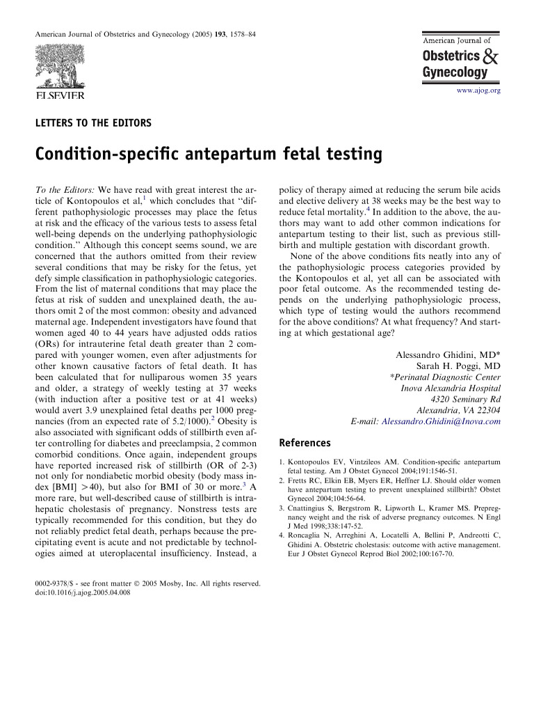 Condition Specific Antepartum Fetal Testing - Ymob | PDF | Fetus ...