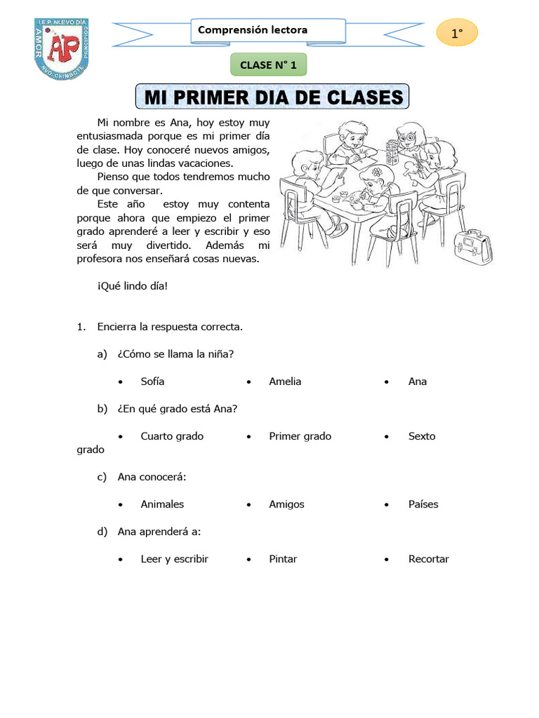 Primer día de clase de Ana en 1° grado | PDF
