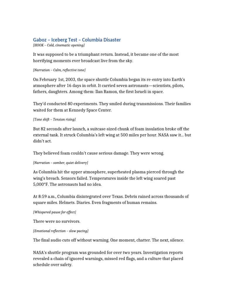 Gaboz - Iceberg Test - Columbia Disaster | PDF | Space Shuttle Columbia ...