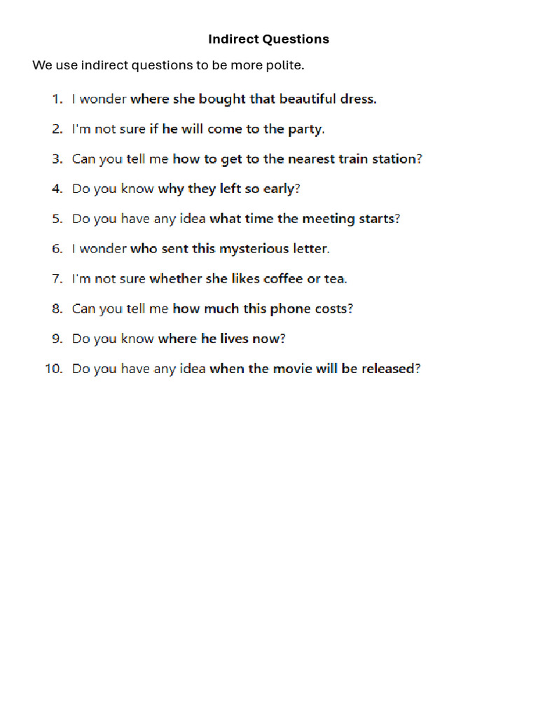 Indirect Questions | PDF