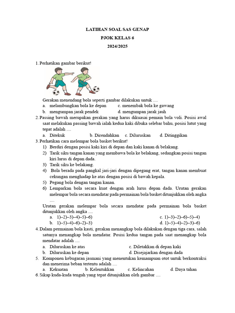 Pjok 6 Latihan Soal Sas Genap | PDF