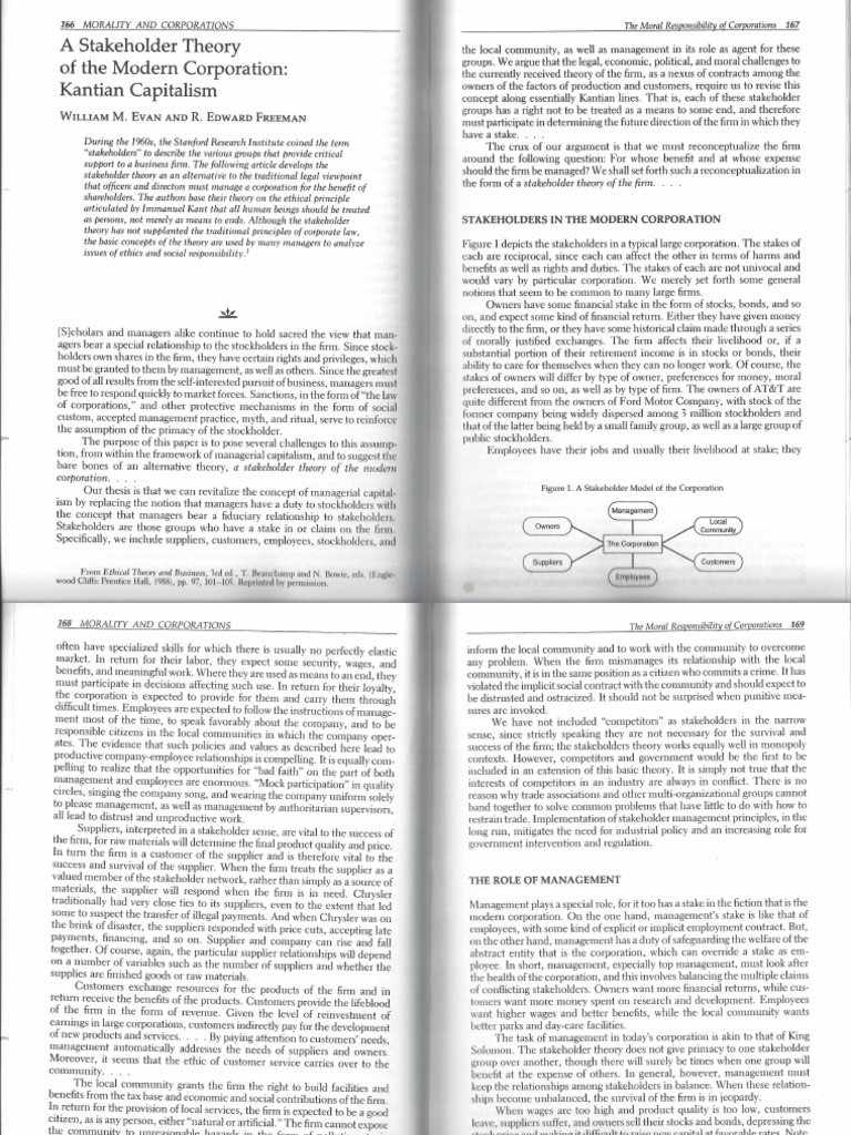 Evan e Freeman - A Stakehollder Theory of The Modern Corporation | PDF