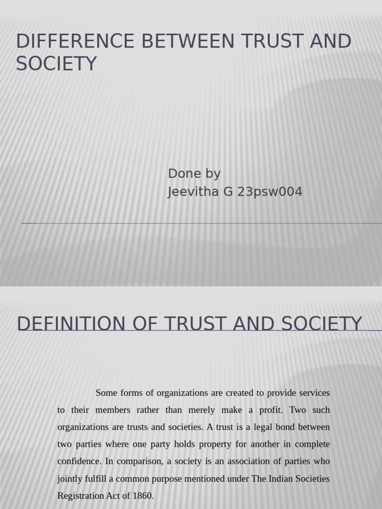 Difference Between Trust and Society | PDF | Charitable Organization | Private Law