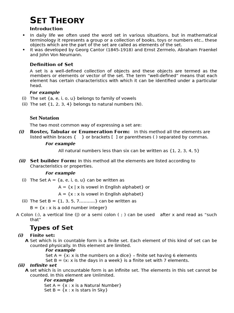 Set Theory Notes BS-II Unit IV | PDF | Set (Mathematics) | Mathematics