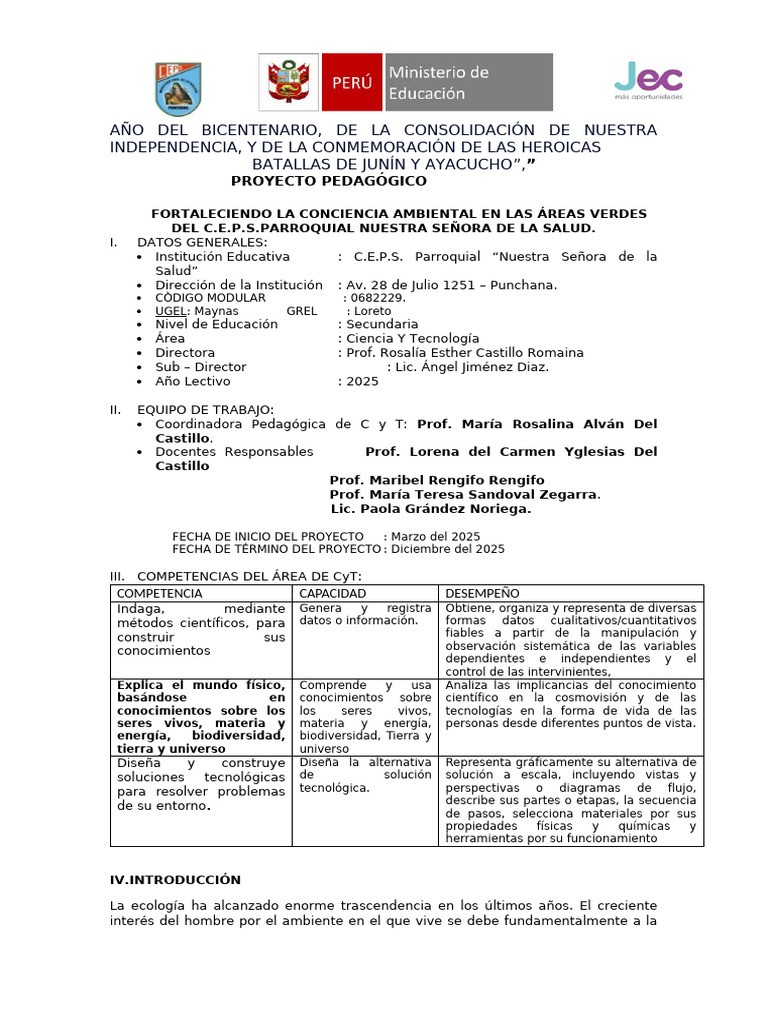 Conciencia Ambiental en C.E.P.S. Salud | PDF | Entorno natural ...