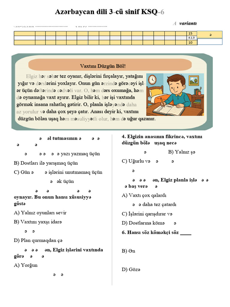 Azərbaycan Dili 3-Cü Sinif KSQ-6 Nafilə m Ödənişli | PDF