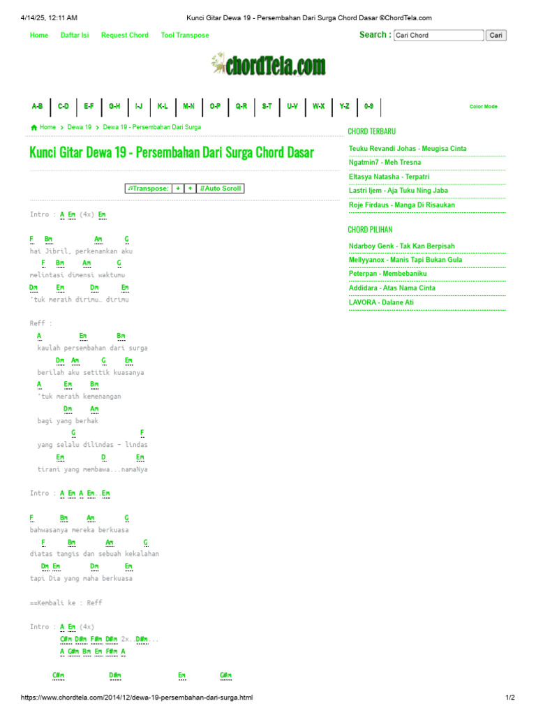 Kunci Gitar Dewa 19 - Persembahan Dari Surga Chord Dasar | PDF
