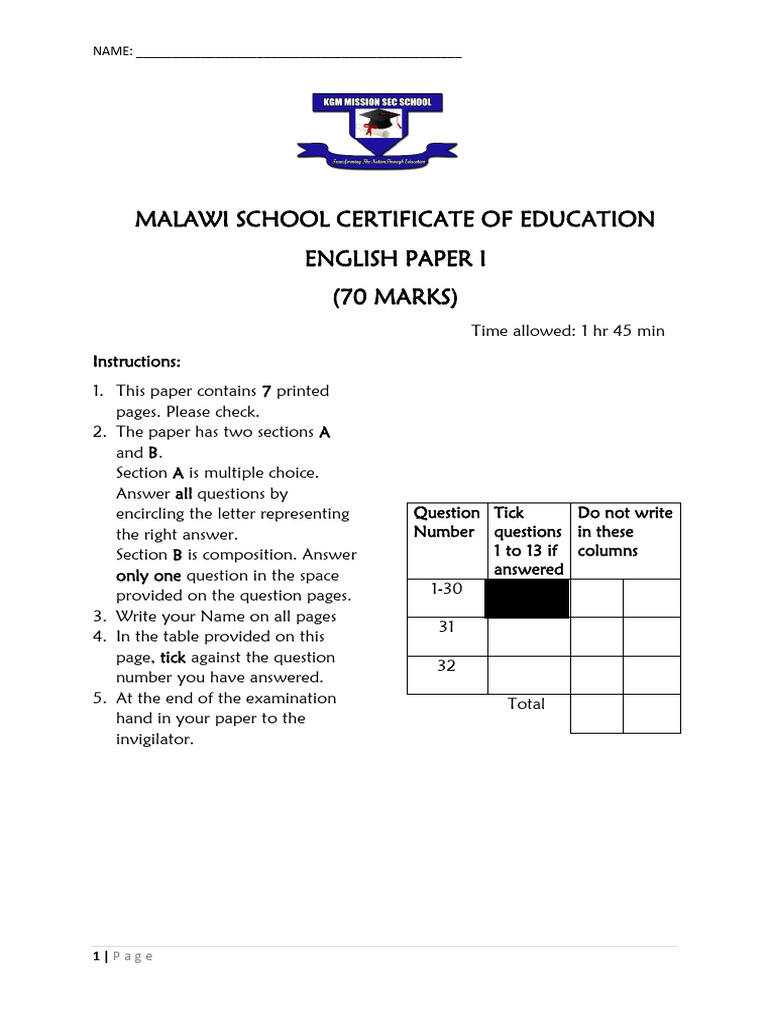 Form 3 English Exam Paper 2025 | PDF | Verb | Adjective