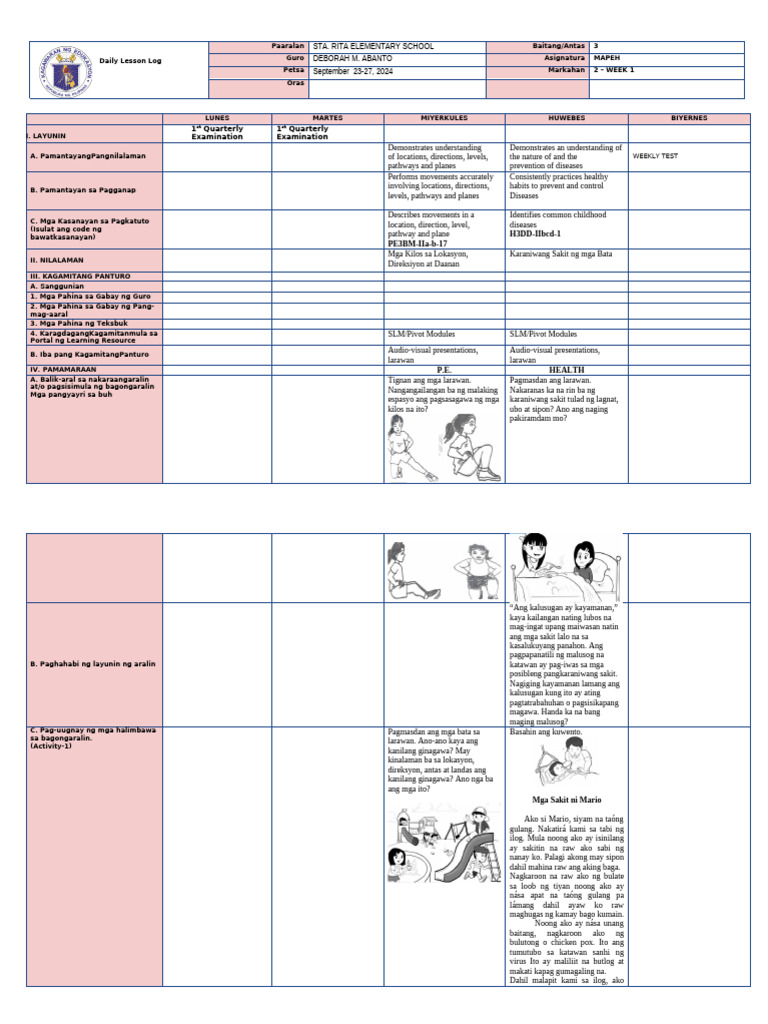 Mapeh 3 Q2-W1 2024-2025 | PDF