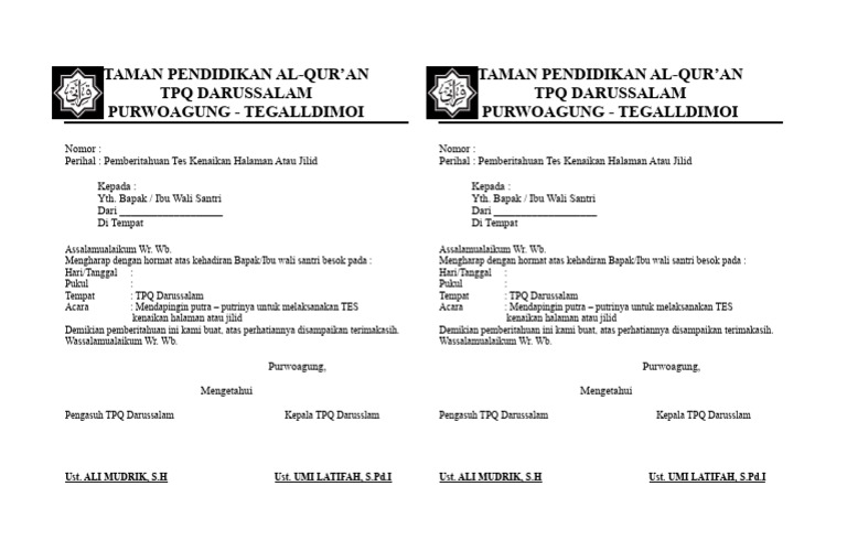 Surat undangan tpq darussalam | PDF