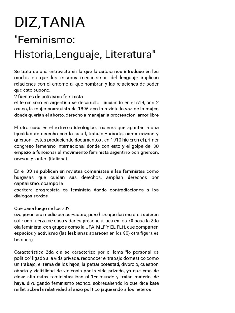 TANIA Feminismo Historia Leguaje Literatura | PDF