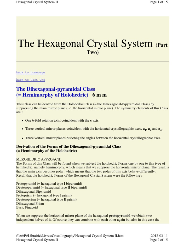 Dihexagonal Pyramidal Class Overview | PDF | Crystal Structure ...