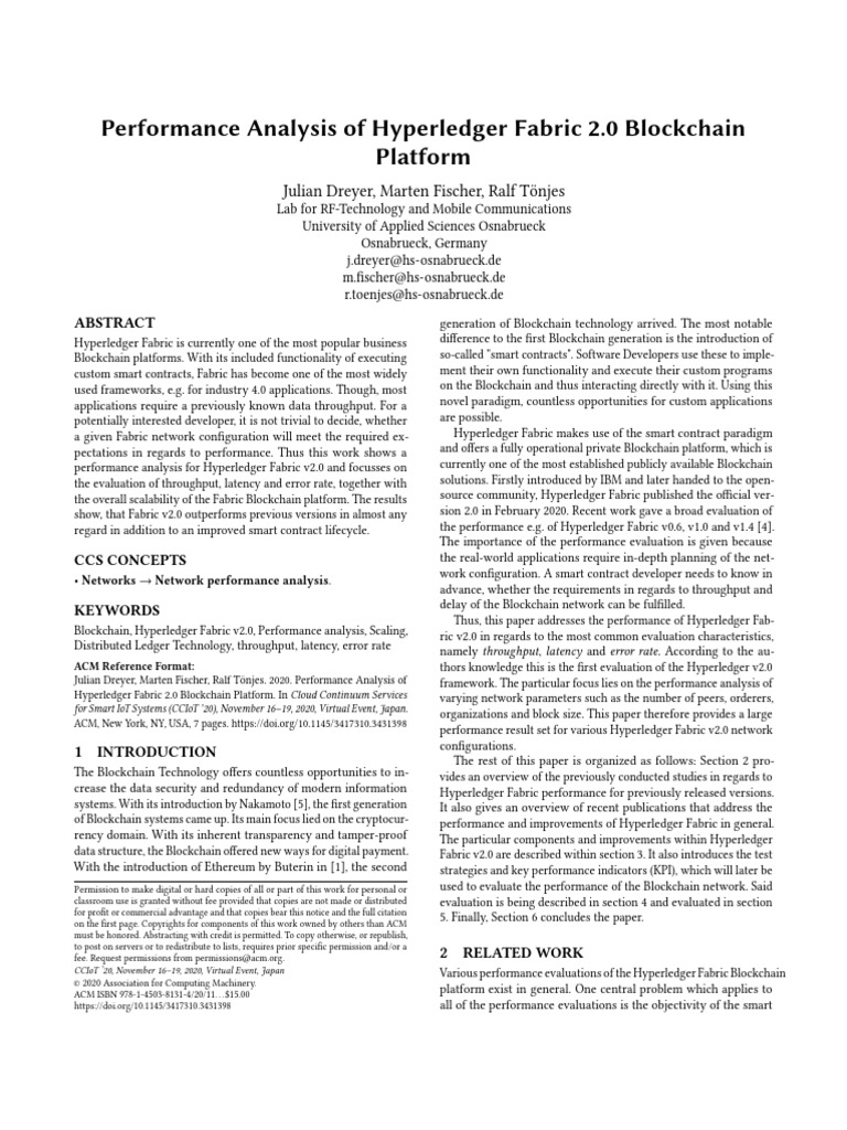 Performance Analysis of Hyperledger Fabric 2.0 Blockchain Platform | PDF | Computer Network ...