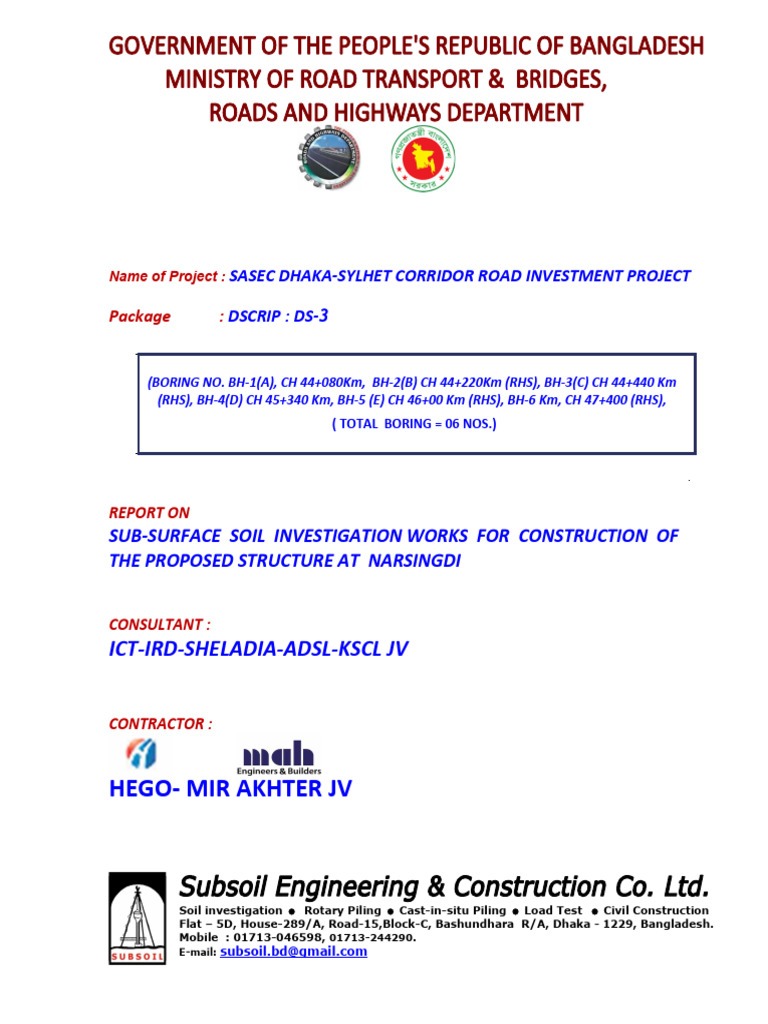 Additional Secondary Sub-soil Investigation Report | PDF | Geotechnical Engineering | Soil