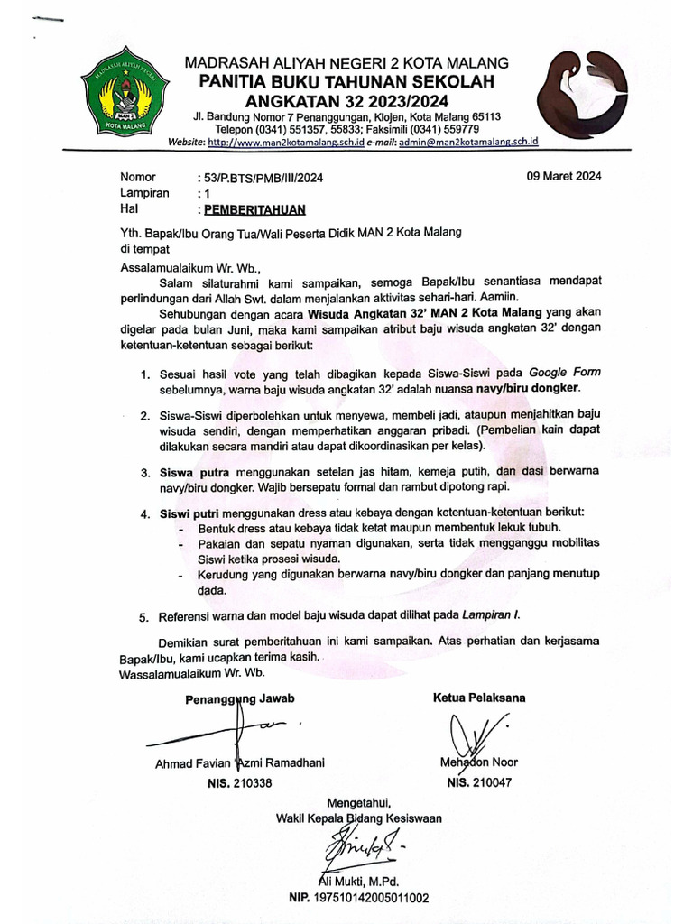 Surat Pemberitahuan Baju Wisuda | PDF