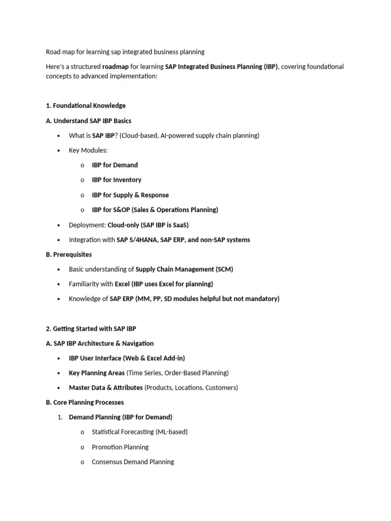 Road Map For Learning Sap Integrated Business Planning | PDF | Supply ...