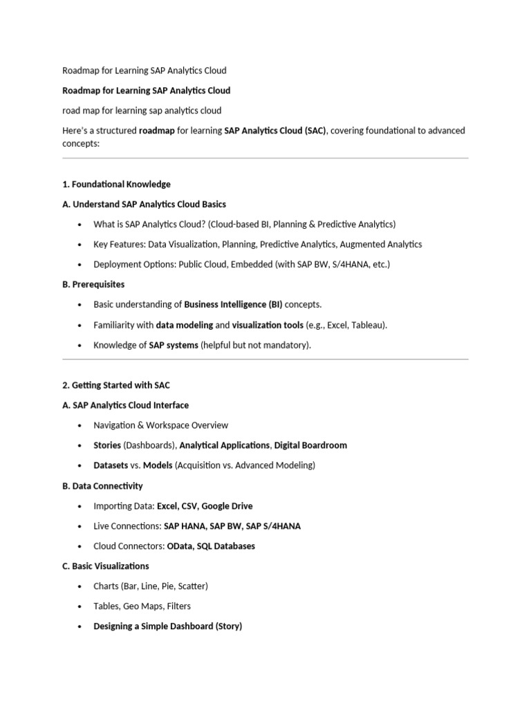 Roadmap For Learning SAP Analytics Cloud | PDF | Analytics | Cloud Computing