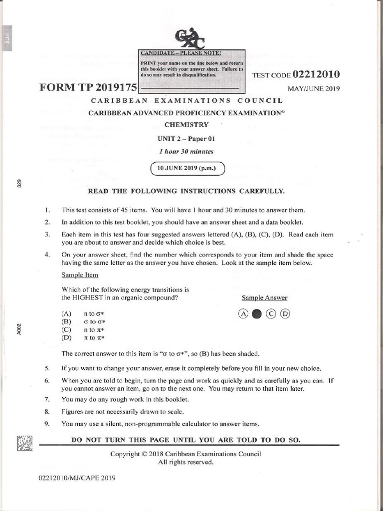 Chemistry 2019 U2 P1 HrZ | PDF