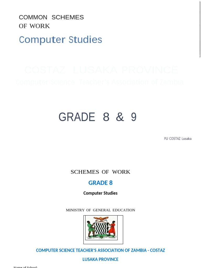 Common Schemes of Work Computer Studies 8 & 9 Lusaka A | PDF ...