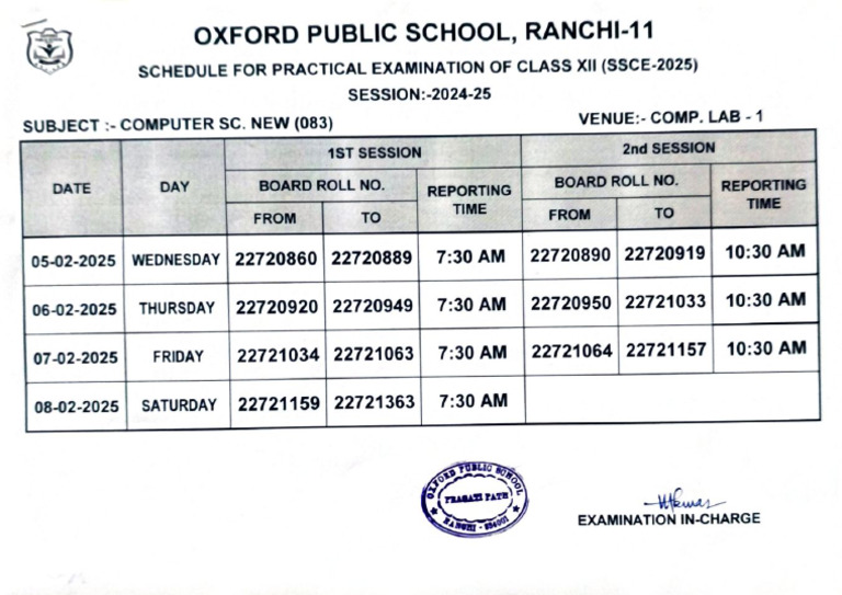 Computer Science Practical Schedule (2024-25) | PDF