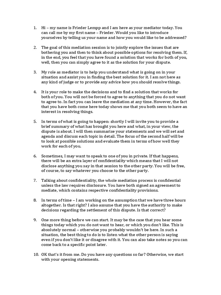 Mediation Opening Statement Guide | PDF | Mediation