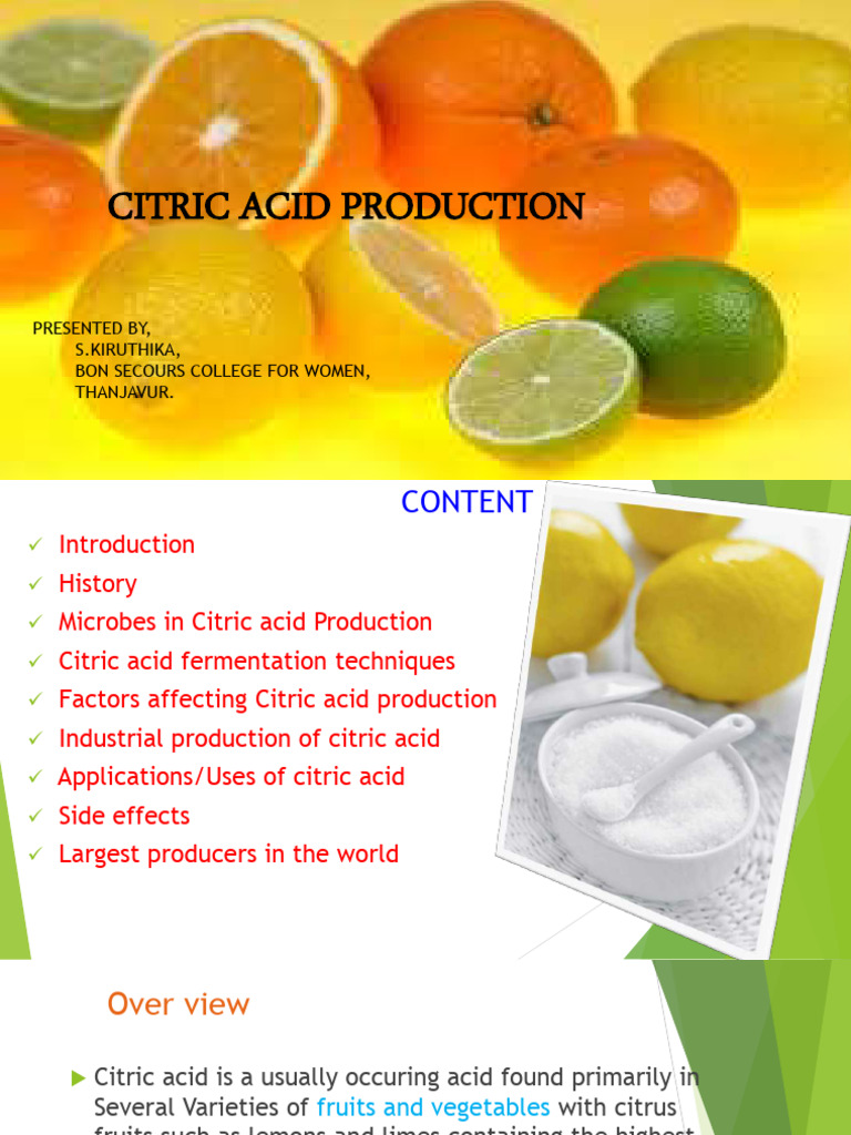 Citric Acid Production Overview | PDF | Acid | Precipitation (Chemistry)